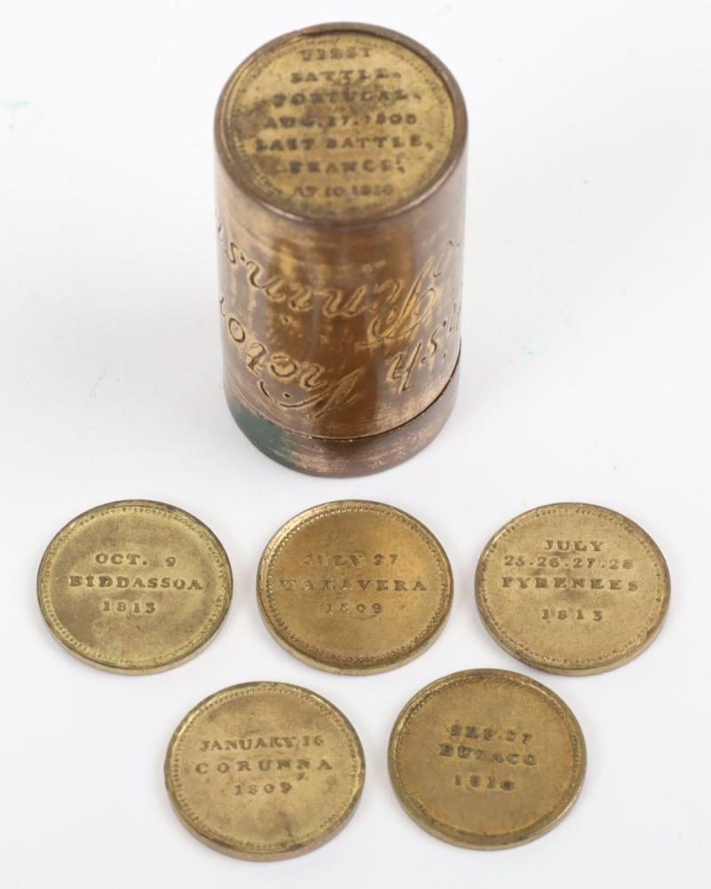 British Victories In The Peninsula – brass cylinder box and counters