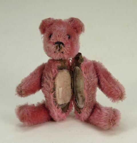 Rare miniature pink mohair Schuco Teddy bear compact, German 1920s,