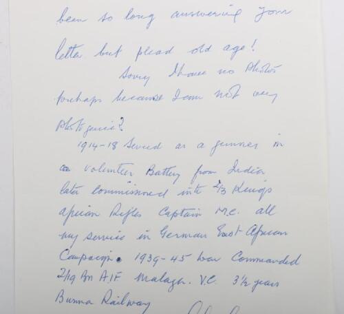 Signed Letter by Lieutenant Colonel Charles Groves Wright Anderson VC