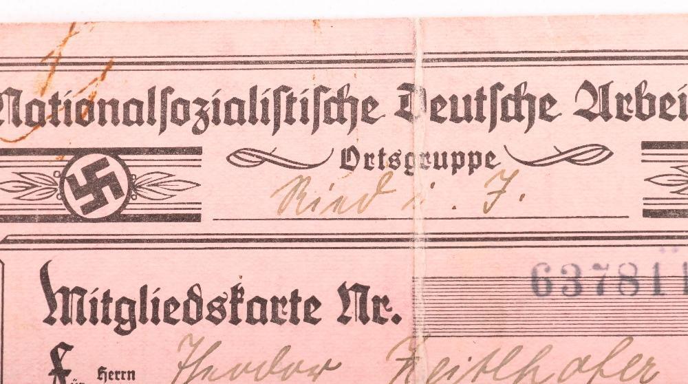 Third Reich NSDAP Party Members Card