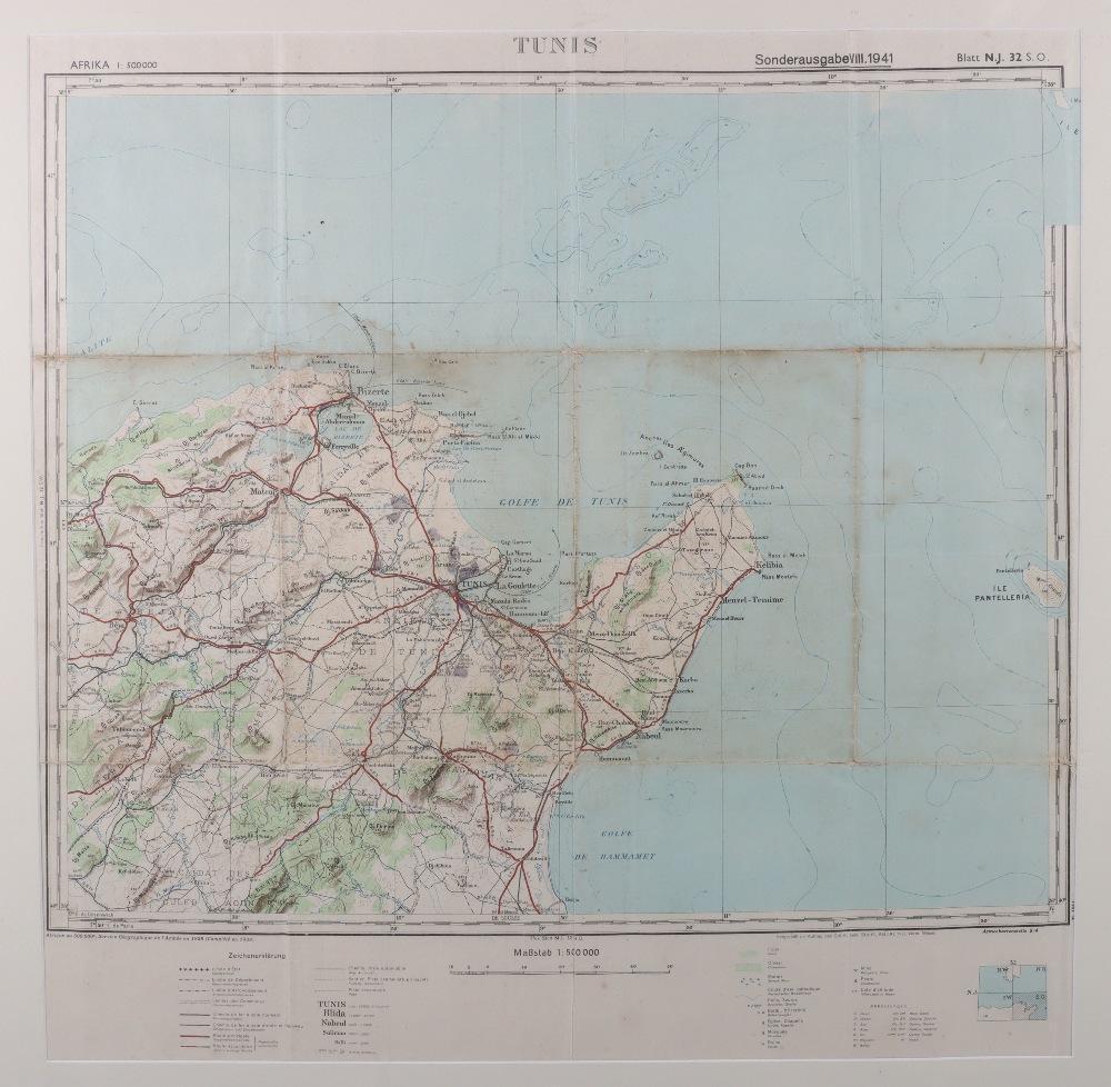 WW2 German 1941 Coloured Map of Tunisia