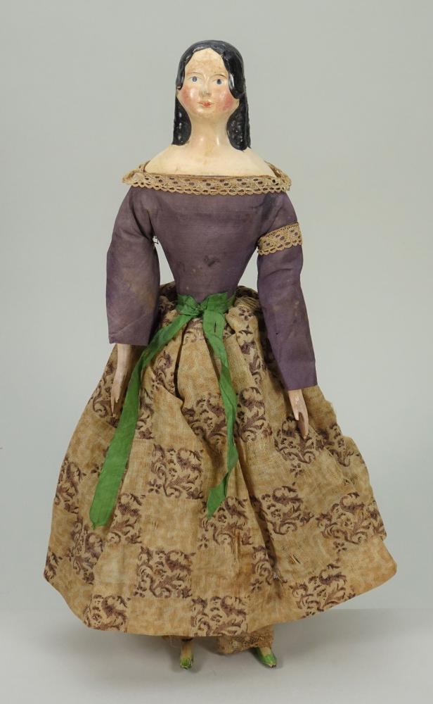 All original papier-mache shoulder head lady doll, German circa 1840,