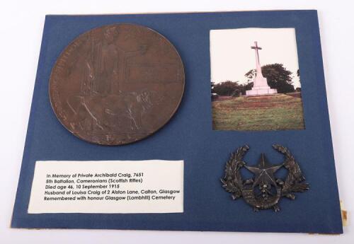 WW1 British Memorial Plaque Archibald Craig