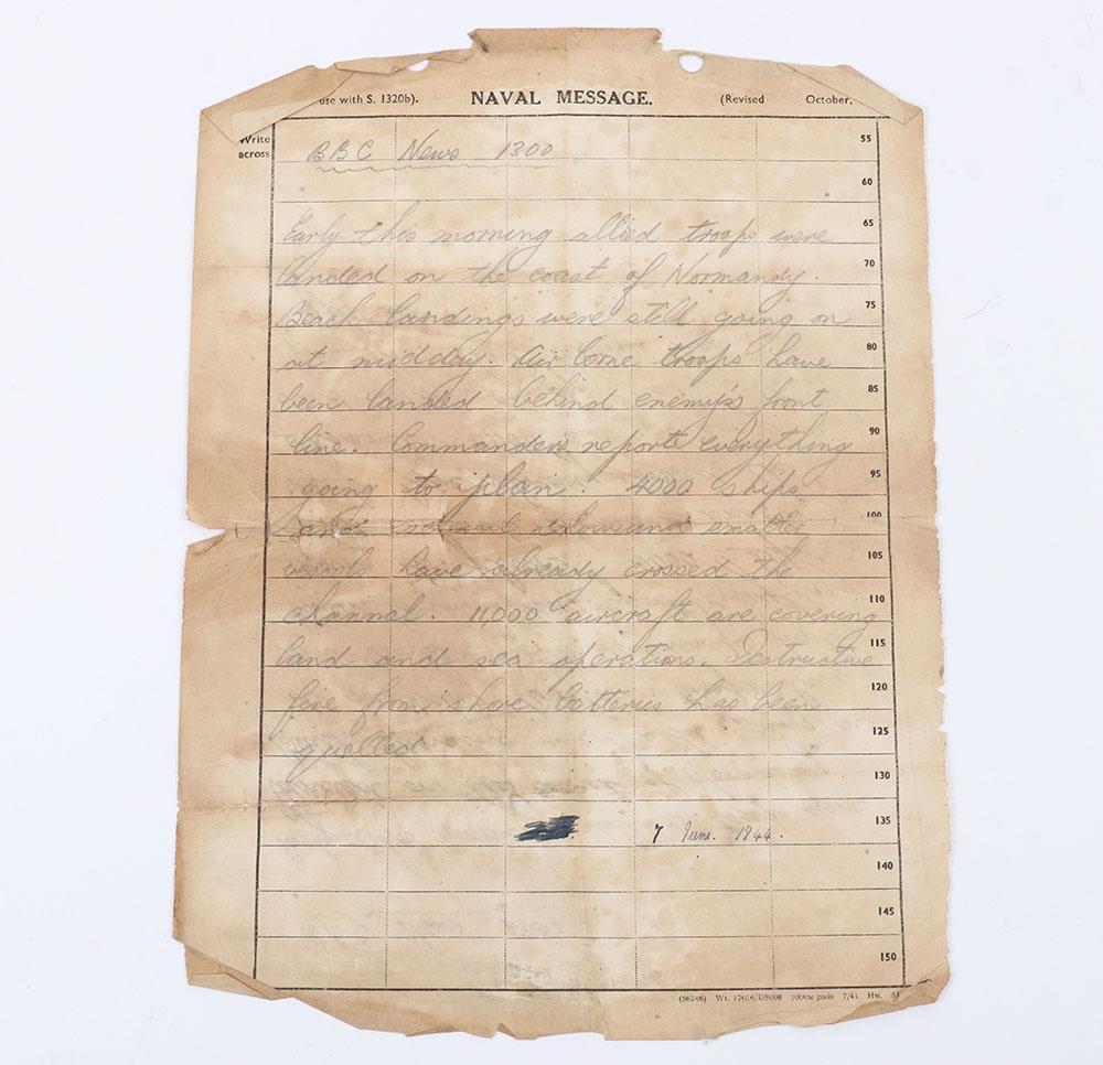 D-Day, An interesting BBC message on ÔNaval MessageÕ headed paper for ...