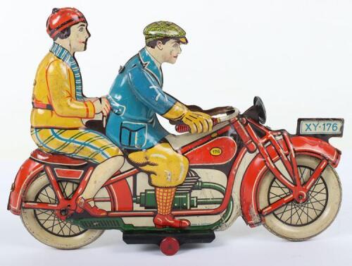 A rare and large George Levy Gely tinplate clockwork Motorbike with ...