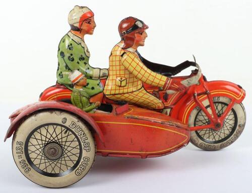 Large and rare Tipp & Co clockwork Motorbike with sidecar, German 1926