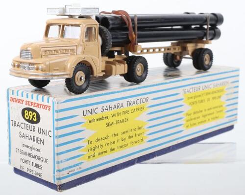 French Dinky Toys 893 Unic Sahara Tractor with Pipe carrier semi traile