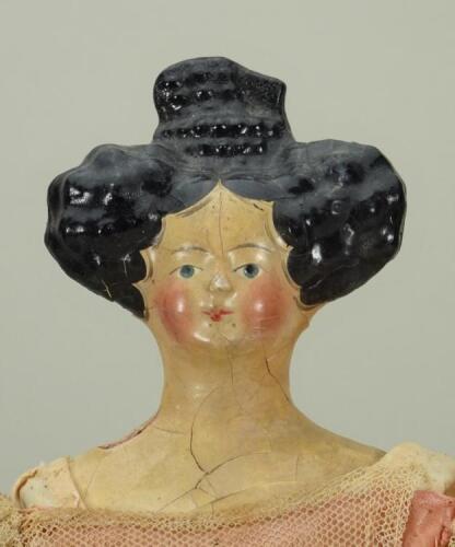 Early all original papier-mache shoulder head lady doll, German circa 1850,