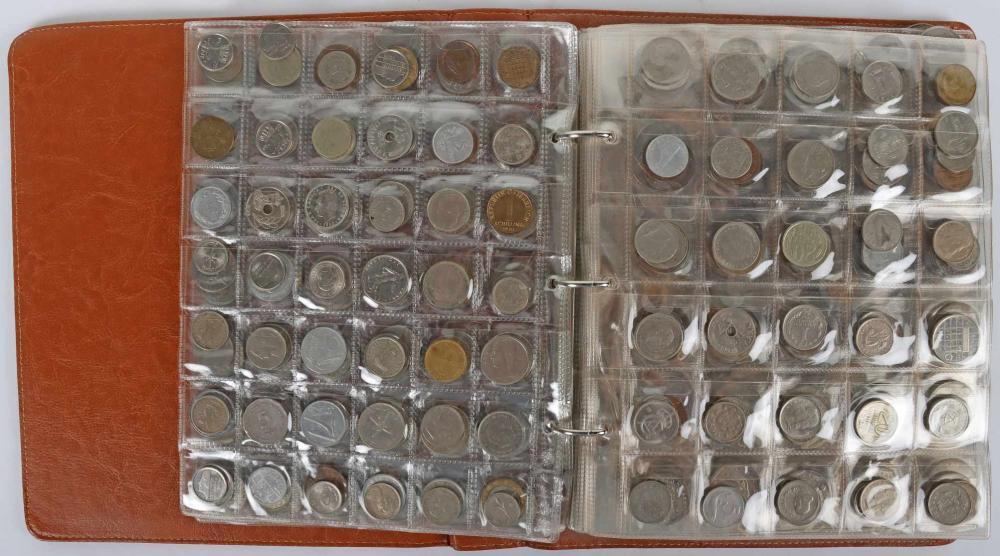 Three folders of modern Europe currency, including Francs, Lire, Swiss