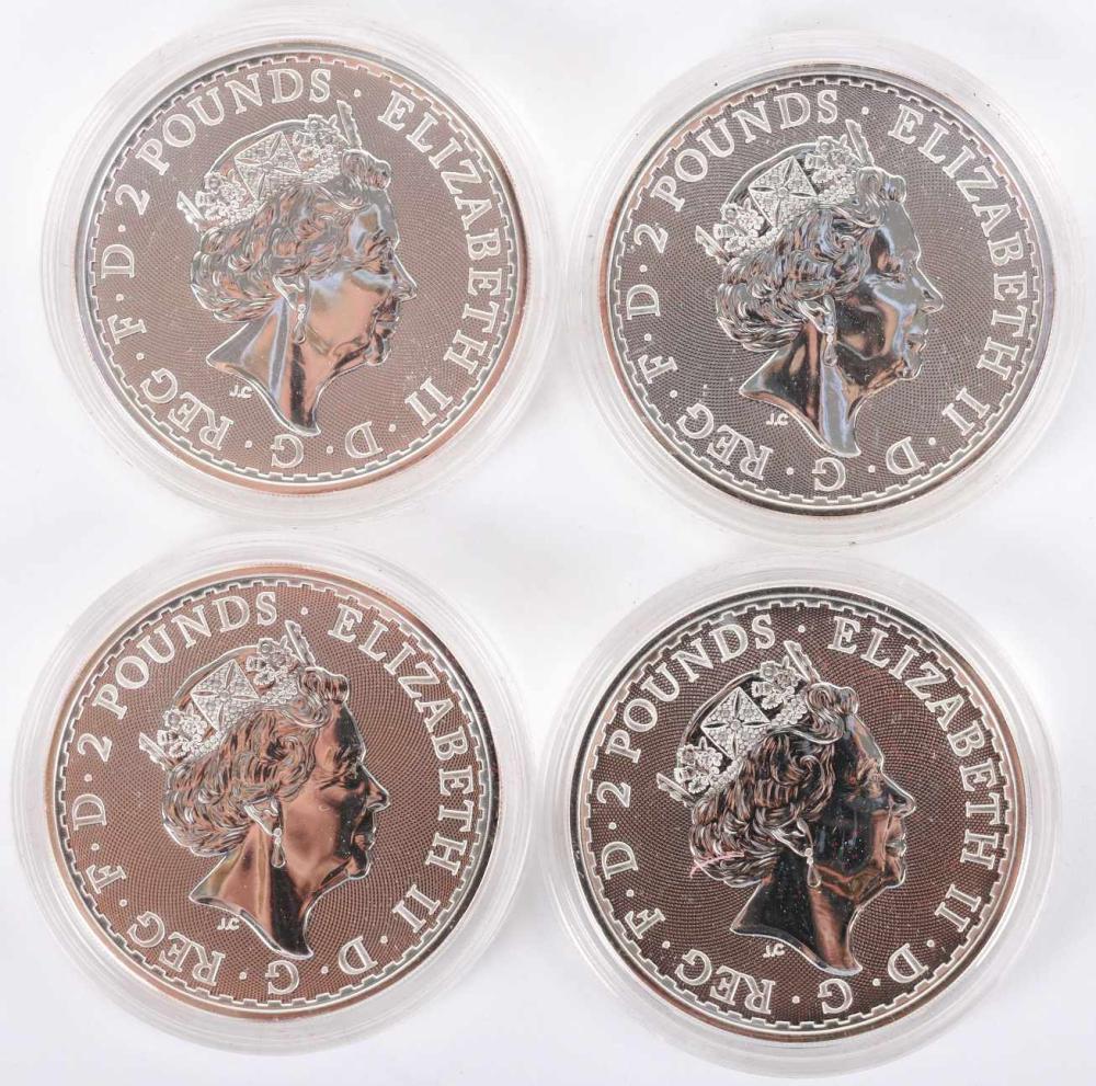 Britannia, four 1oz silver coins, 2020