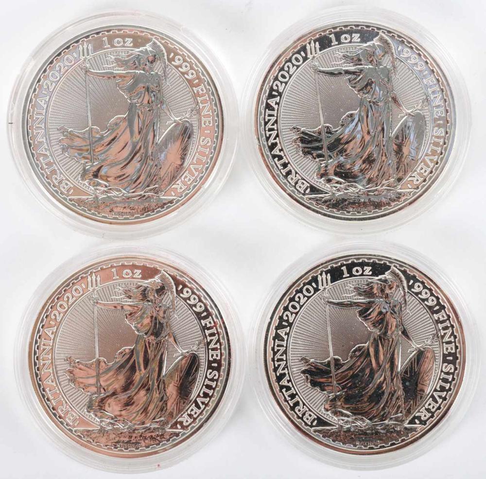 Britannia, four 1oz silver coins, 2020