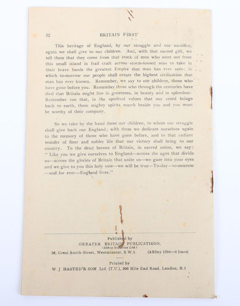 Oswald Mosley British Union of Fascists ‘BRITAIN FIRST’ Booklet