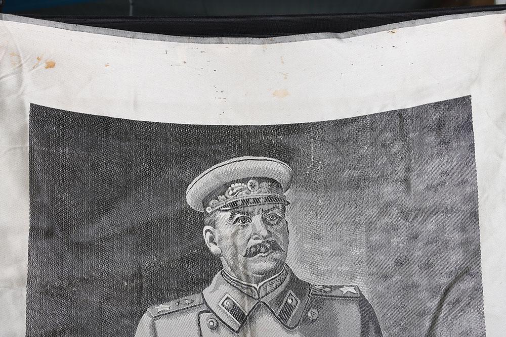 Scarce WW2 Period Soviet Russian Embroidered Silk Portrait of Joseph Stalin