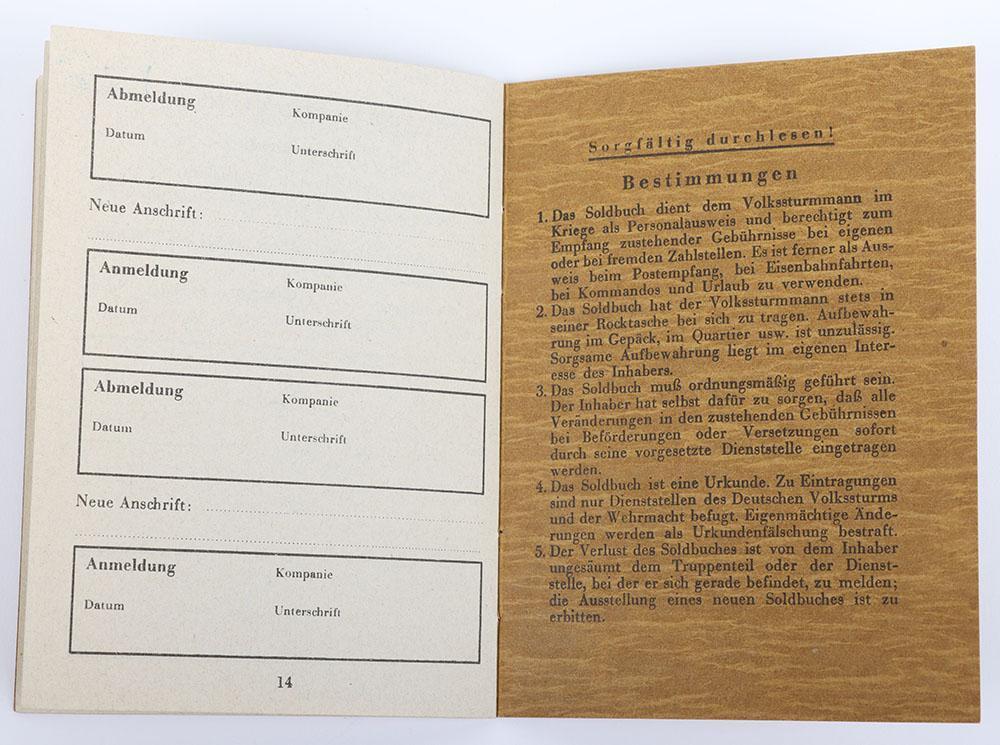 WW2 German Deutscher Volkssturm Soldbuch