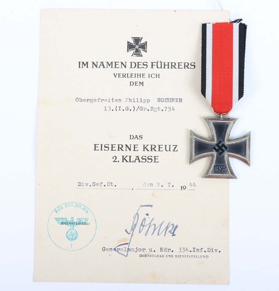 WW2 German Iron Cross 2nd Class Award and Citation Grouping