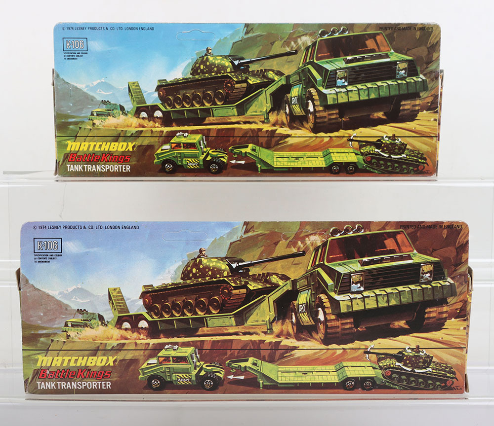 Two Matchbox Battle Kings Tank Transporters