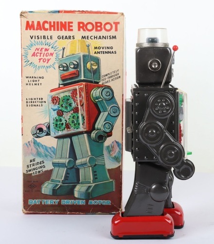 Boxed SH Horikawa battery operate tinplate Machine Robot, Japanese 1960s