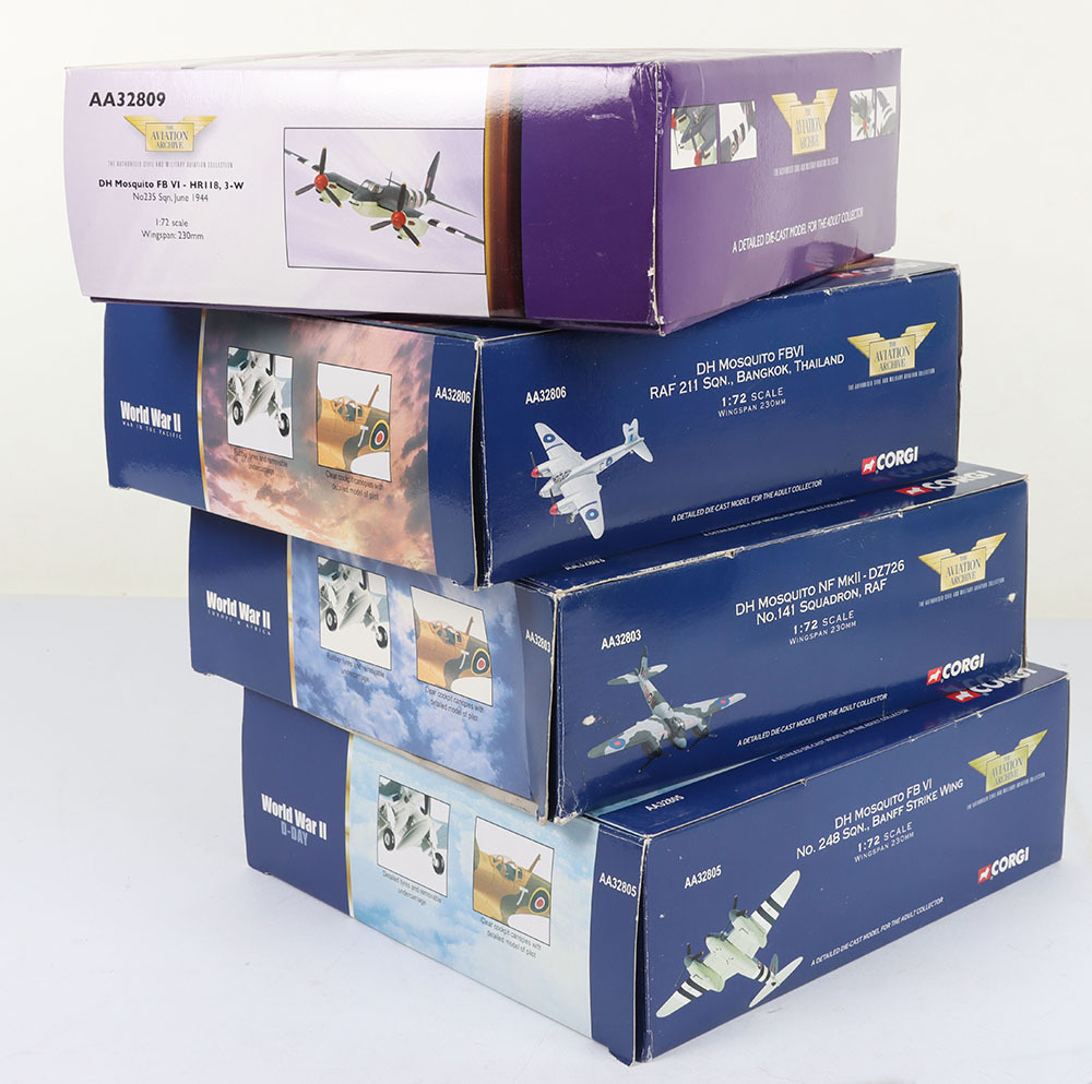 Four Corgi Aviation Archive DH Mosquito Aircraft 1:72nd Scale Models