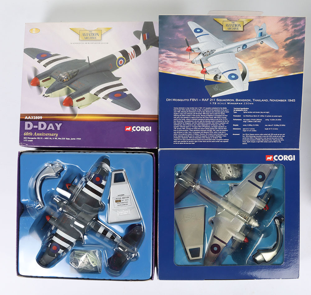 Four Corgi Aviation Archive DH Mosquito Aircraft 1:72nd Scale Models