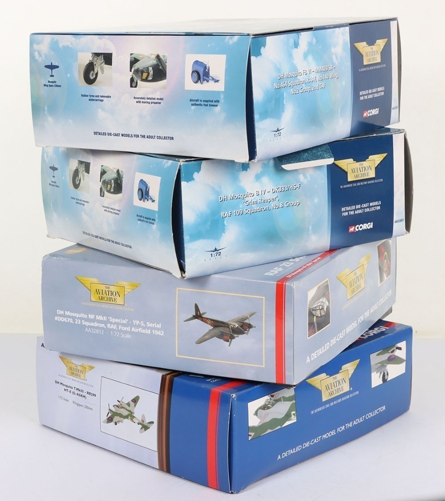 Four Corgi Aviation Archive DH Mosquito Aircraft 1:72nd Scale Models