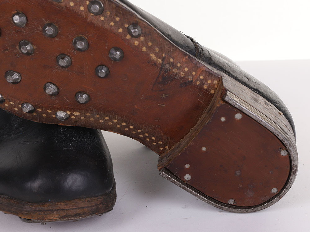 WW2 GERMAN WEHRMACHT LOW QUARTER COMBAT BOOTS, BLACK LEATHER W/ HOBNAILS