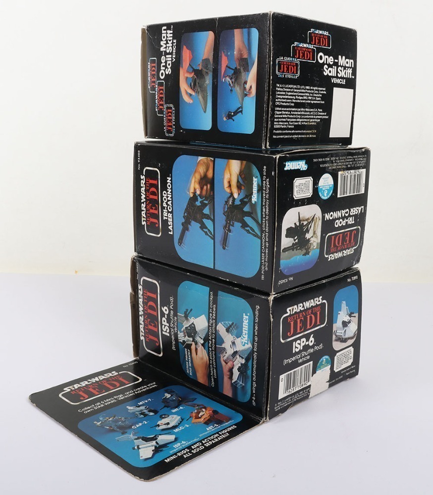 Three Vintage Star Wars Return of the Jedi Mini-Rigs boxed.