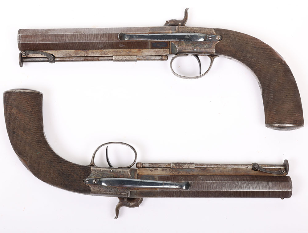 Good pair of 20 bore boxlock side hammer percussion belt pistols by ...