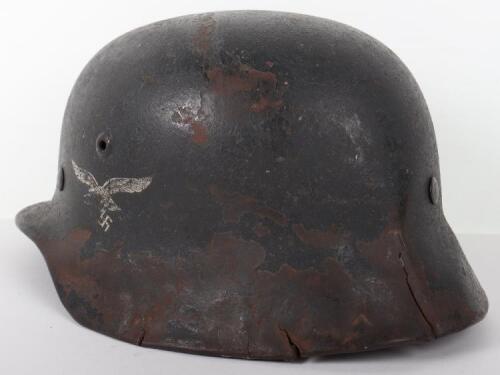 WW2 Luftwaffe Battle Damaged Steel Combat Helmet