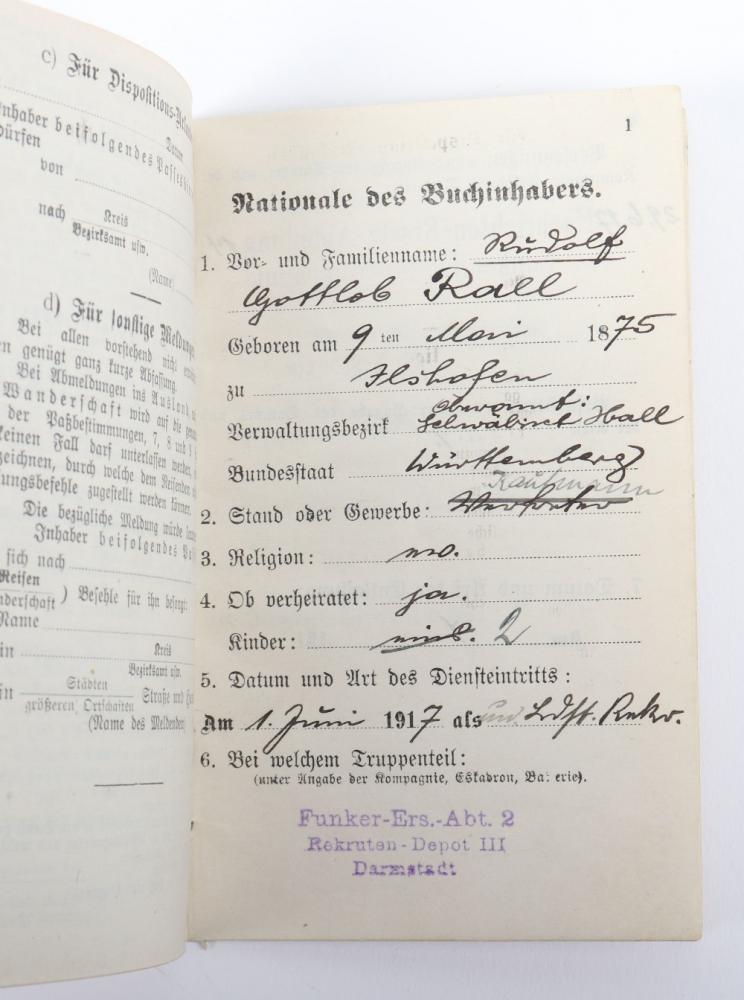 WW1 German Soldbuch and Militarpass of Luftwaffe Fighter Ace Gunther ...