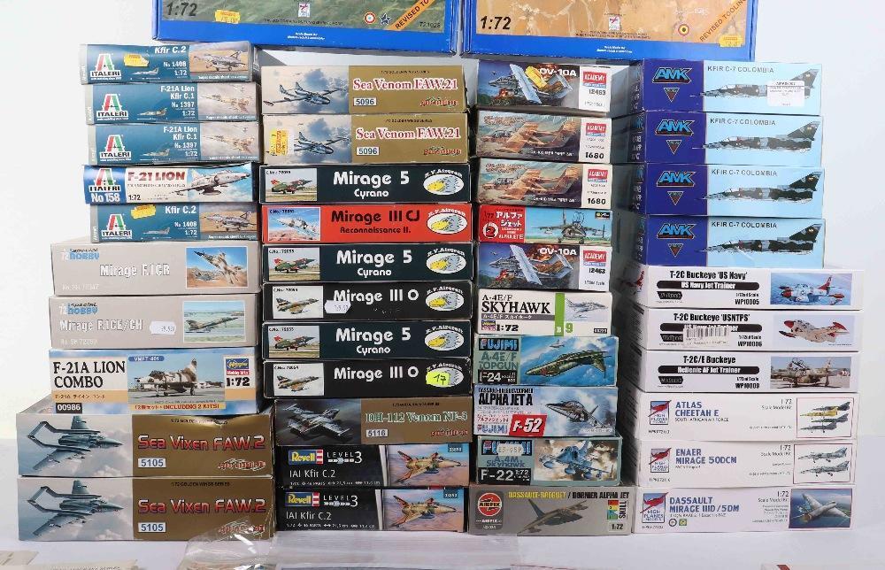 Forty-two 1:72 scale Mirage and other Fighter Jet model kits