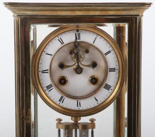 A late 19th century four glass mantel clock, Brocot escapement, enamel ...