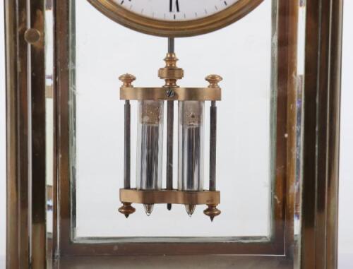 A late 19th century four glass mantel clock, Brocot escapement, enamel ...