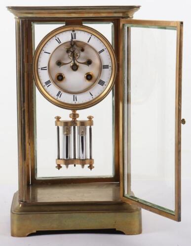 A late 19th century four glass mantel clock, Brocot escapement, enamel ...