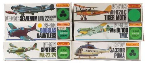 Six Matchbox 1:32 scale aircraft model kits